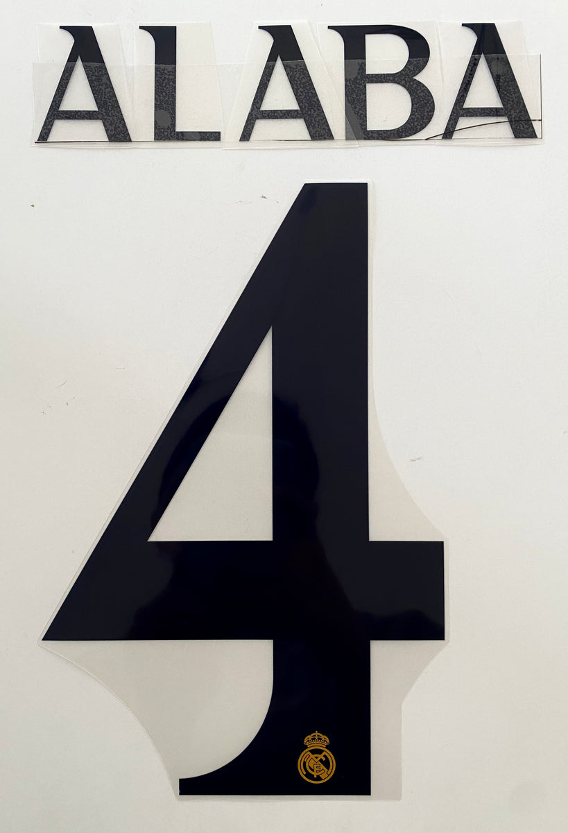 2023-2024 Real Madrid Alaba Name and Number Set Home Champions League ...