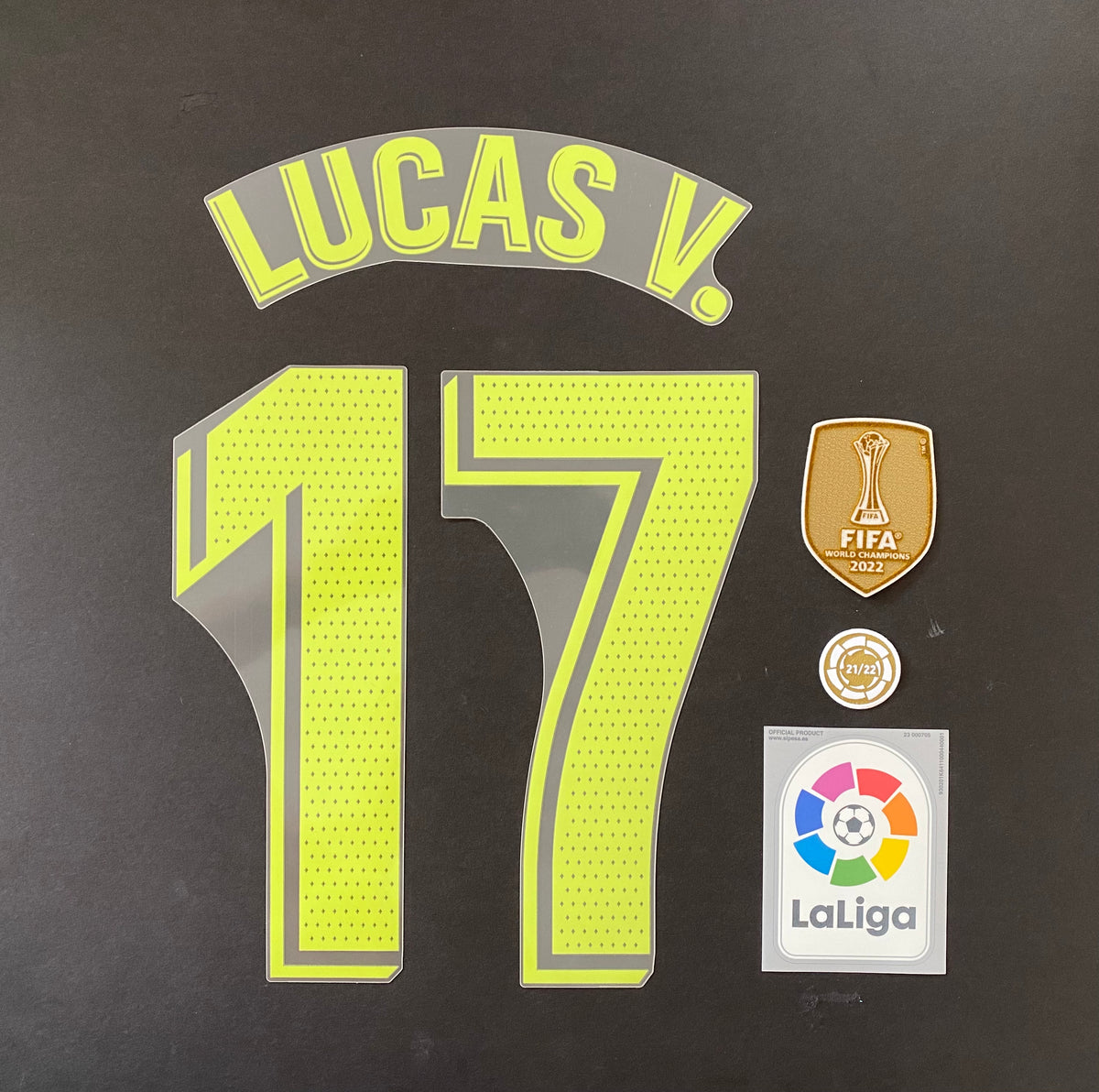 2022-2023 Real Madrid Lucas V. Badges and WCC2022 Name and Number Set ...
