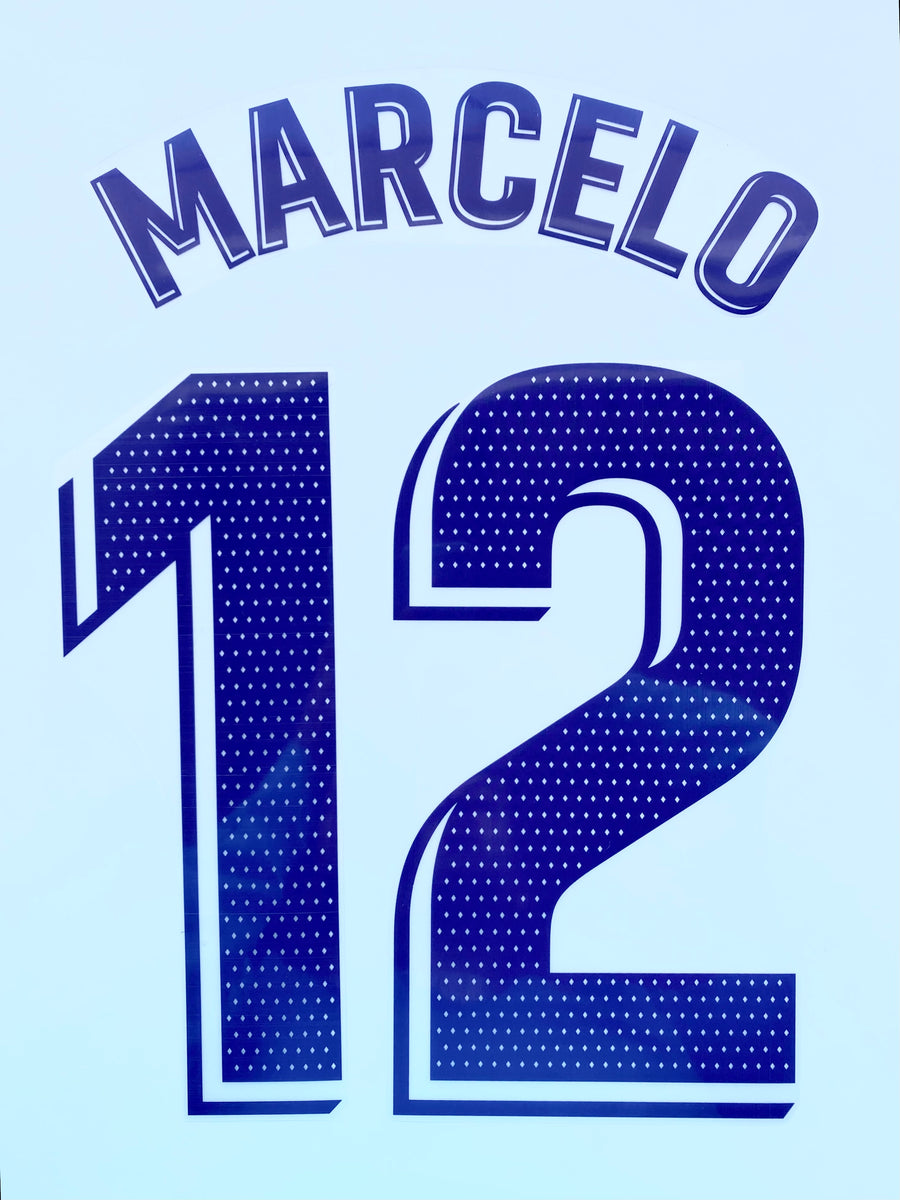 2021-2022 Real Madrid Marcelo Name and Number Set Badge LaLiga Home Ad ...
