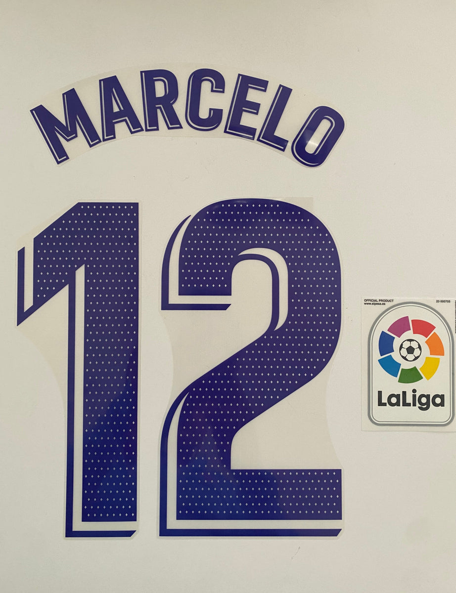 2021-2022 Real Madrid Marcelo Name and Number Set Badge LaLiga Home Ad ...