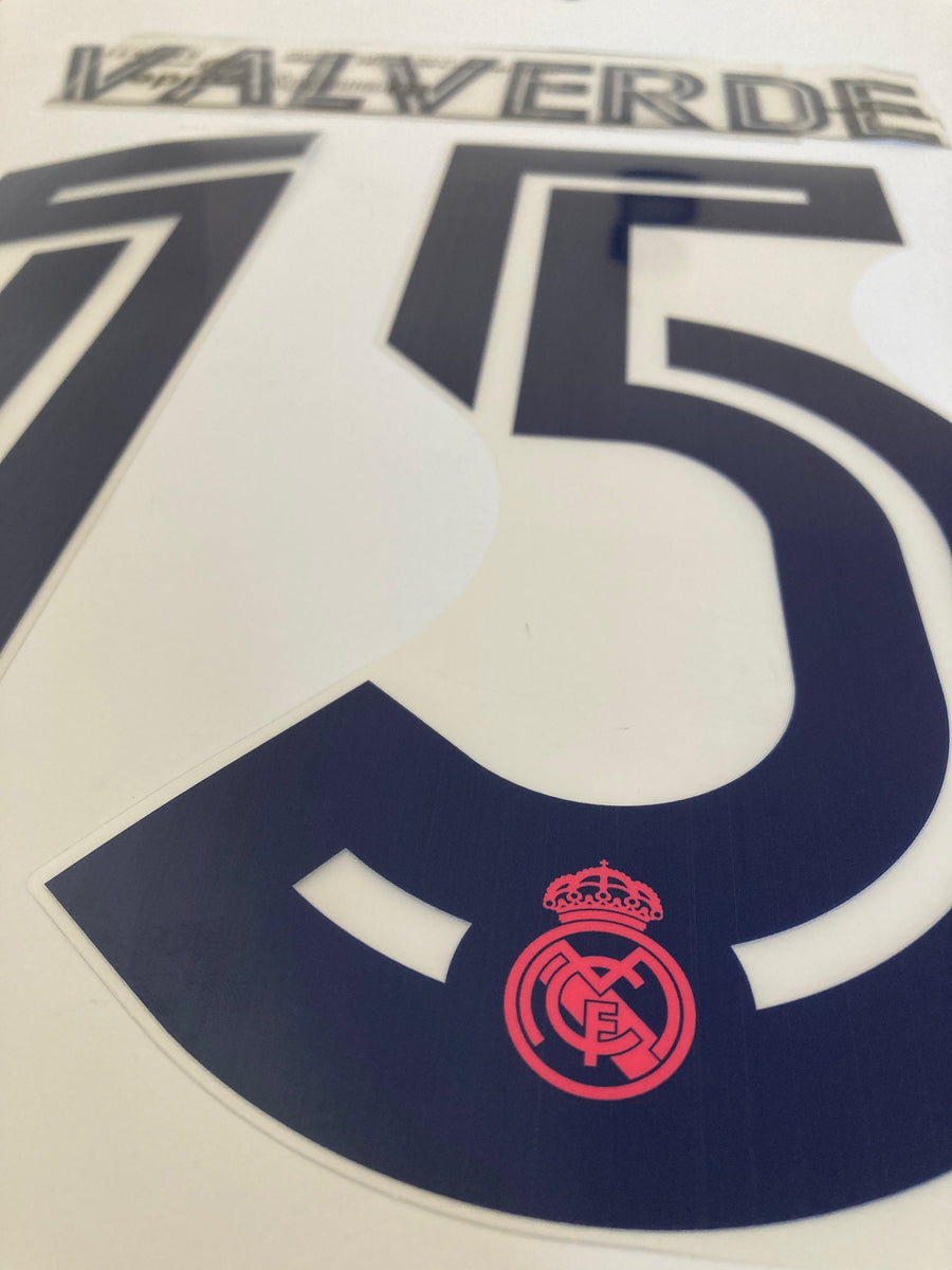 2020-2021 Real Madrid Valverde Name and Number Set Away Champions Leag ...